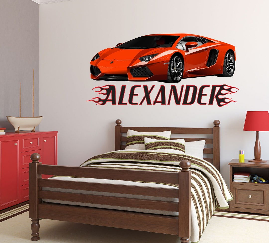 Racing Car Wall Decals - Custom Name Wall Decals for Boys Room - Car ...