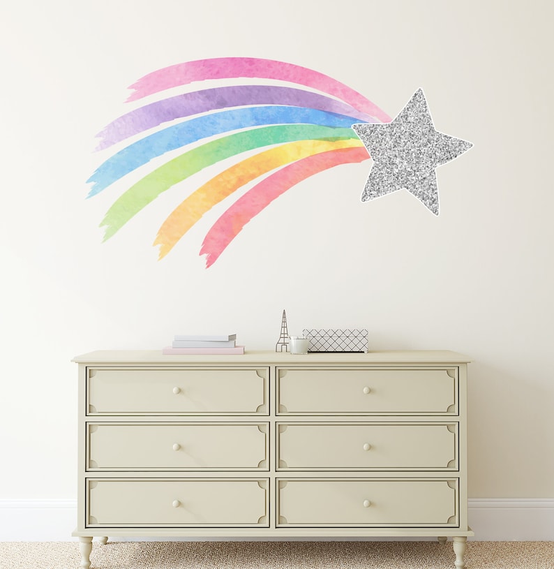 Shooting Star Rainbow Wall Decal Pastel Watercolor Unicorn | Etsy