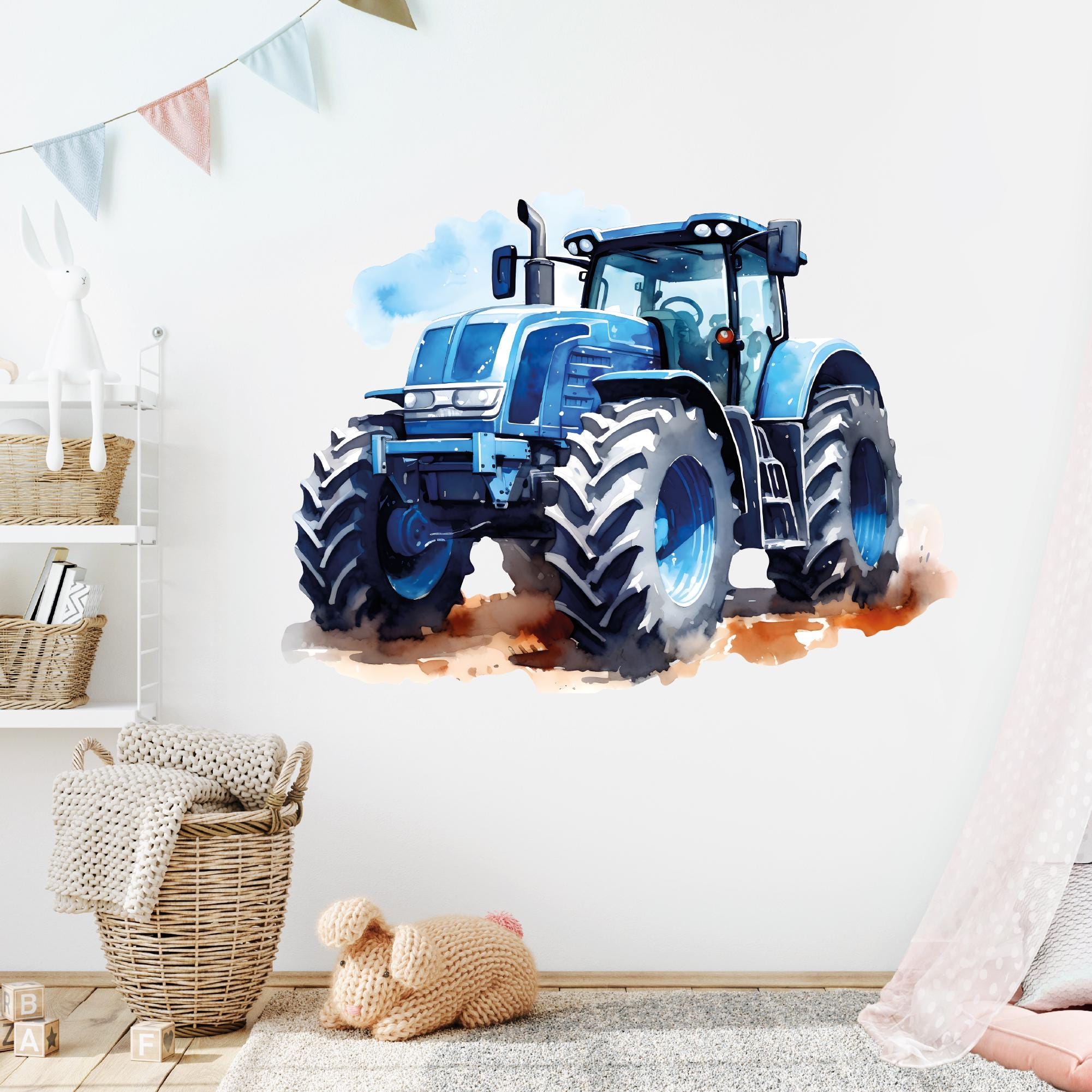 Farm Tractor Wall Decal Watercolor Blue Tractor Wall Decals Nursery ...