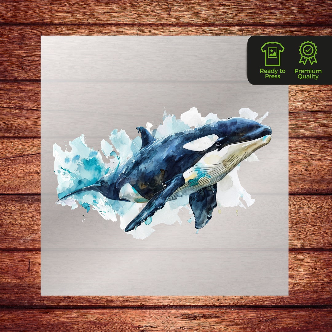 Orca Whale DTF Transfer, Painting Watercolor Design for Apparel T Shirt ...