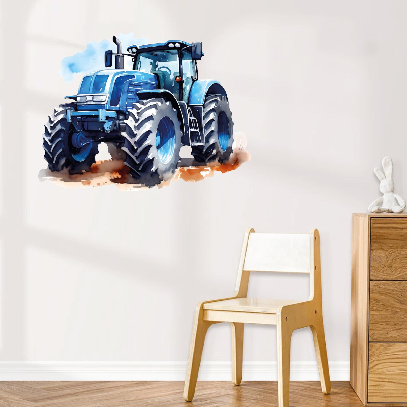 Farm Tractor Wall Decal Watercolor Blue Tractor Wall Decals Nursery ...