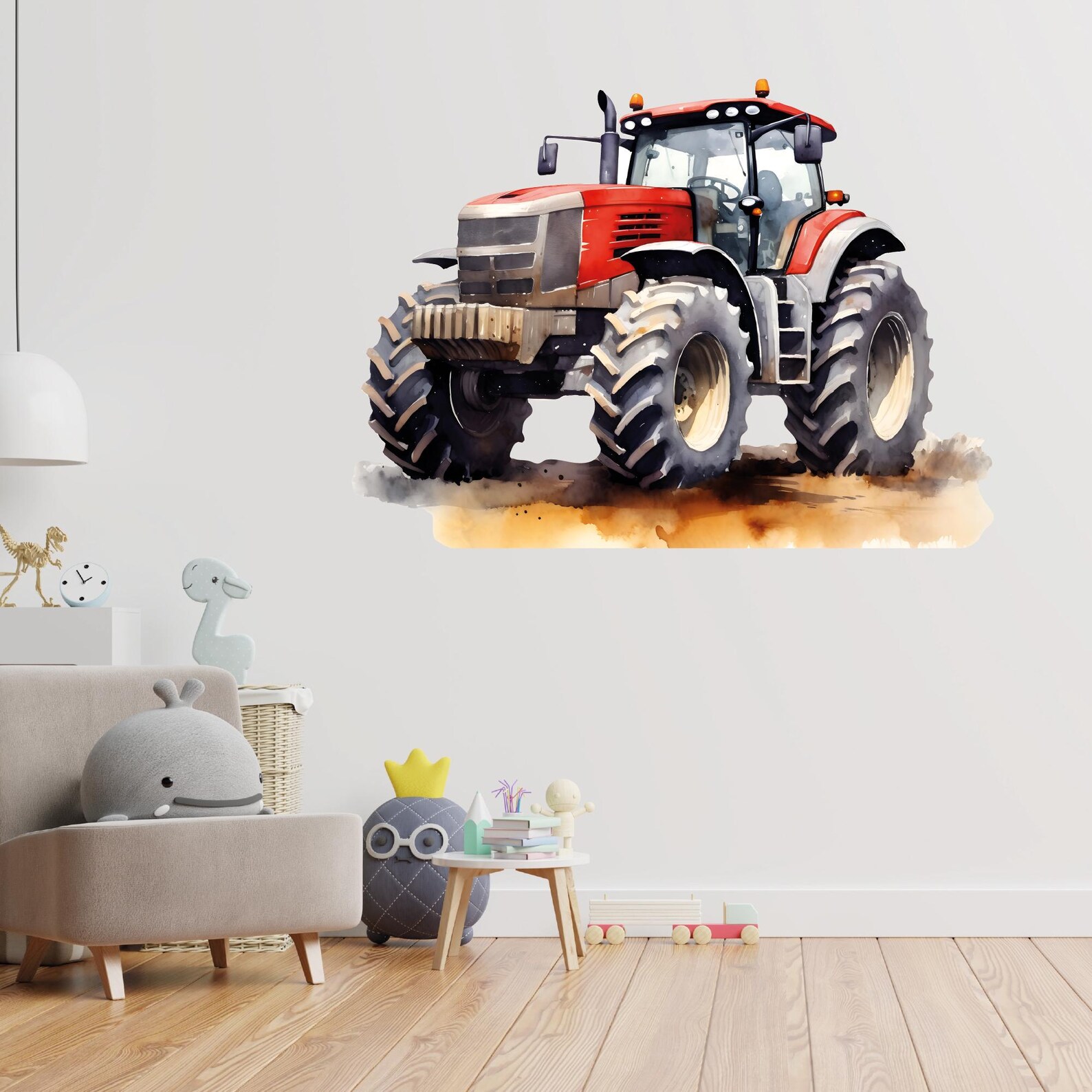 Tractor Wall Decal Watercolor Red Tractor Wall Decals Nursery Kids ...