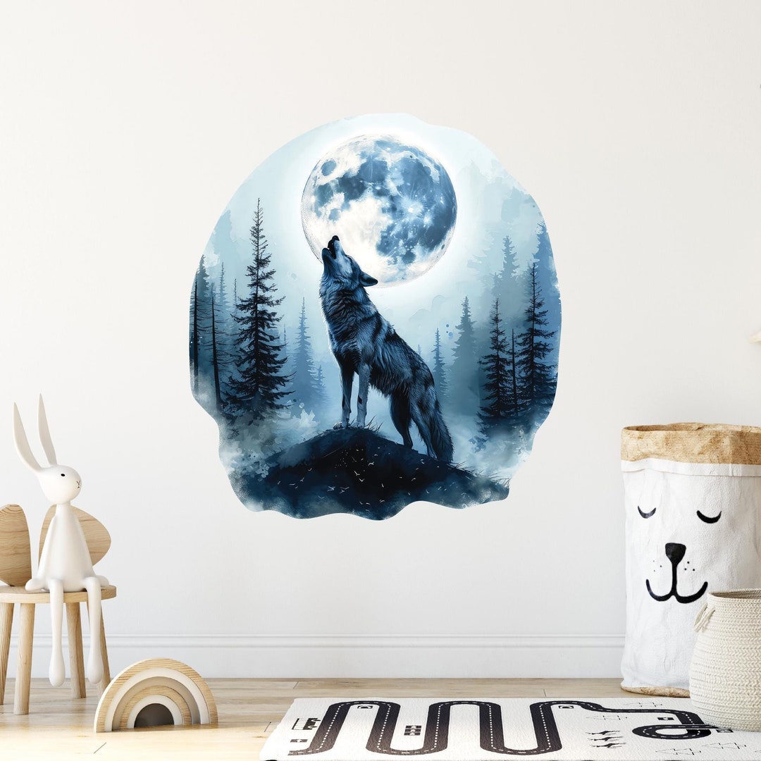 Moon Wolf Wall Art Decal - Animal Wall Decor - Howling at Moon ...