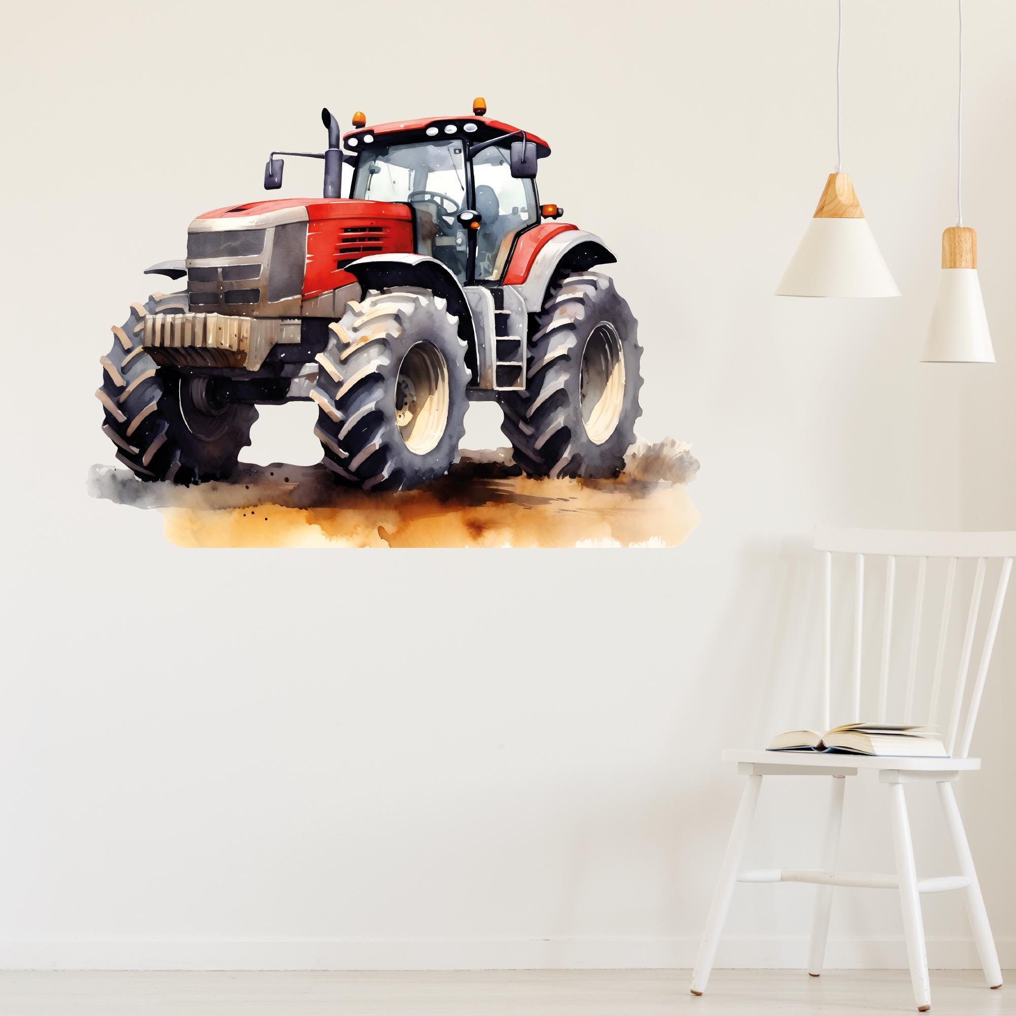 Tractor Wall Decal Watercolor Red Tractor Wall Decals Nursery Kids ...