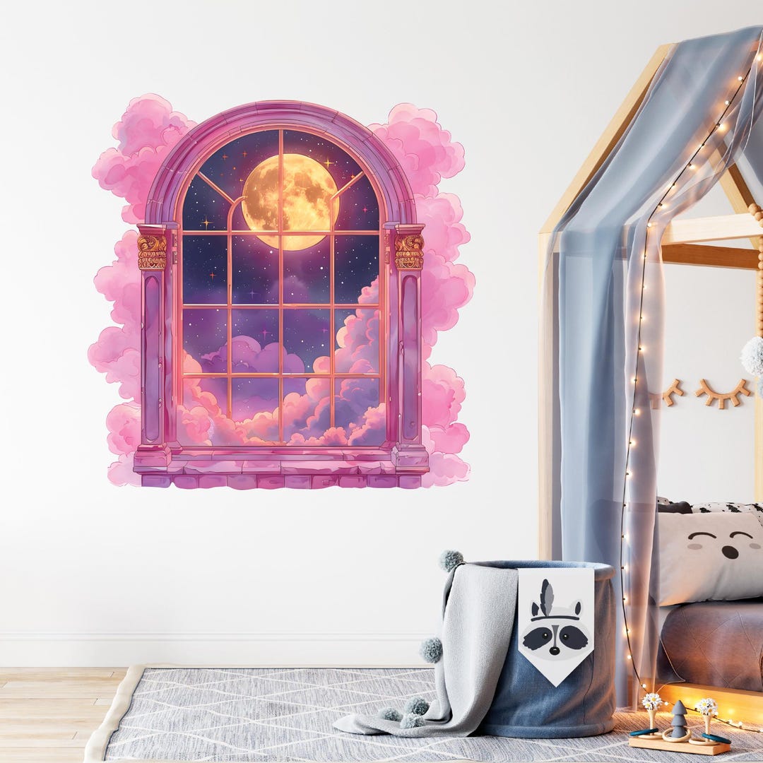 Fantasy Window Wall Decal Watercolor Celestial Window Wall Decals Nursery Kids Bedroom Decor ...