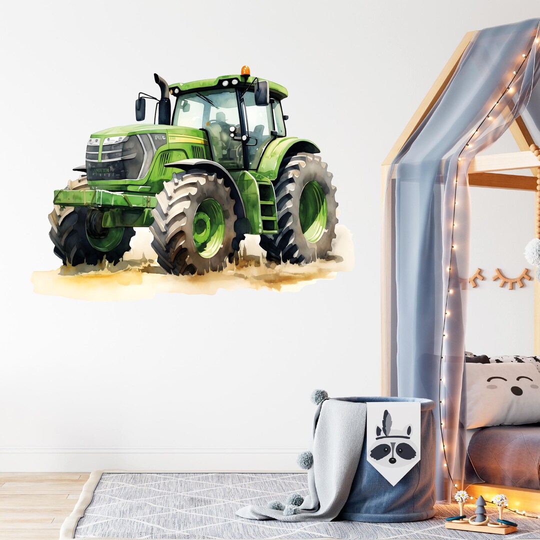 Tractor Wall Decal Watercolor Green Tractor Wall Decals Nursery Kids ...