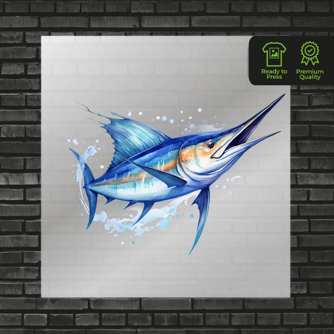 Marlin Fish DTF Transfer, Painting Watercolor Design for Apparel T ...