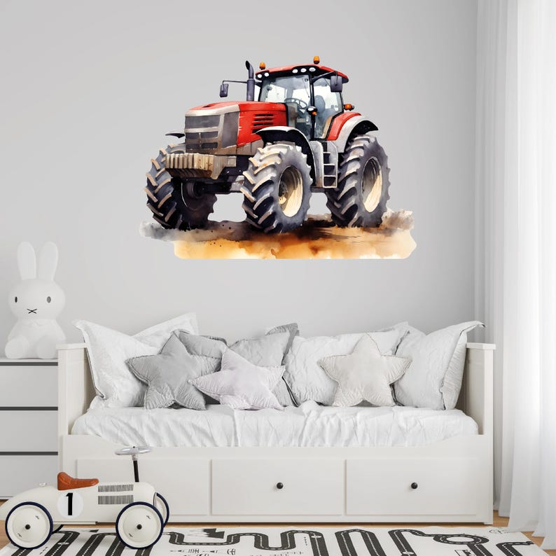Tractor Wall Decal Watercolor Red Tractor Wall Decals Nursery Kids ...