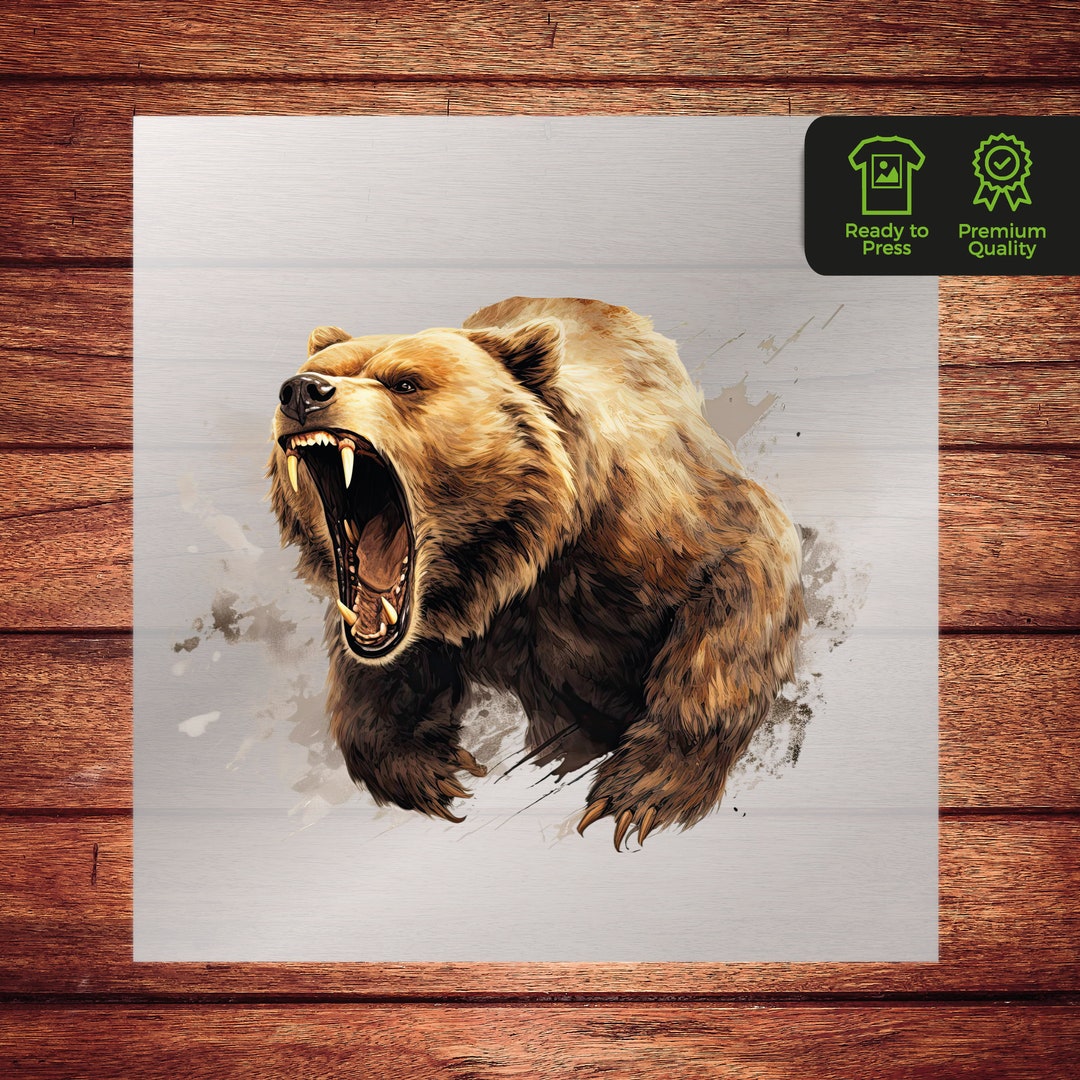 Bear DTF Transfer - Watercolor Grizzly Bear Heat Transfer for Apparel T ...