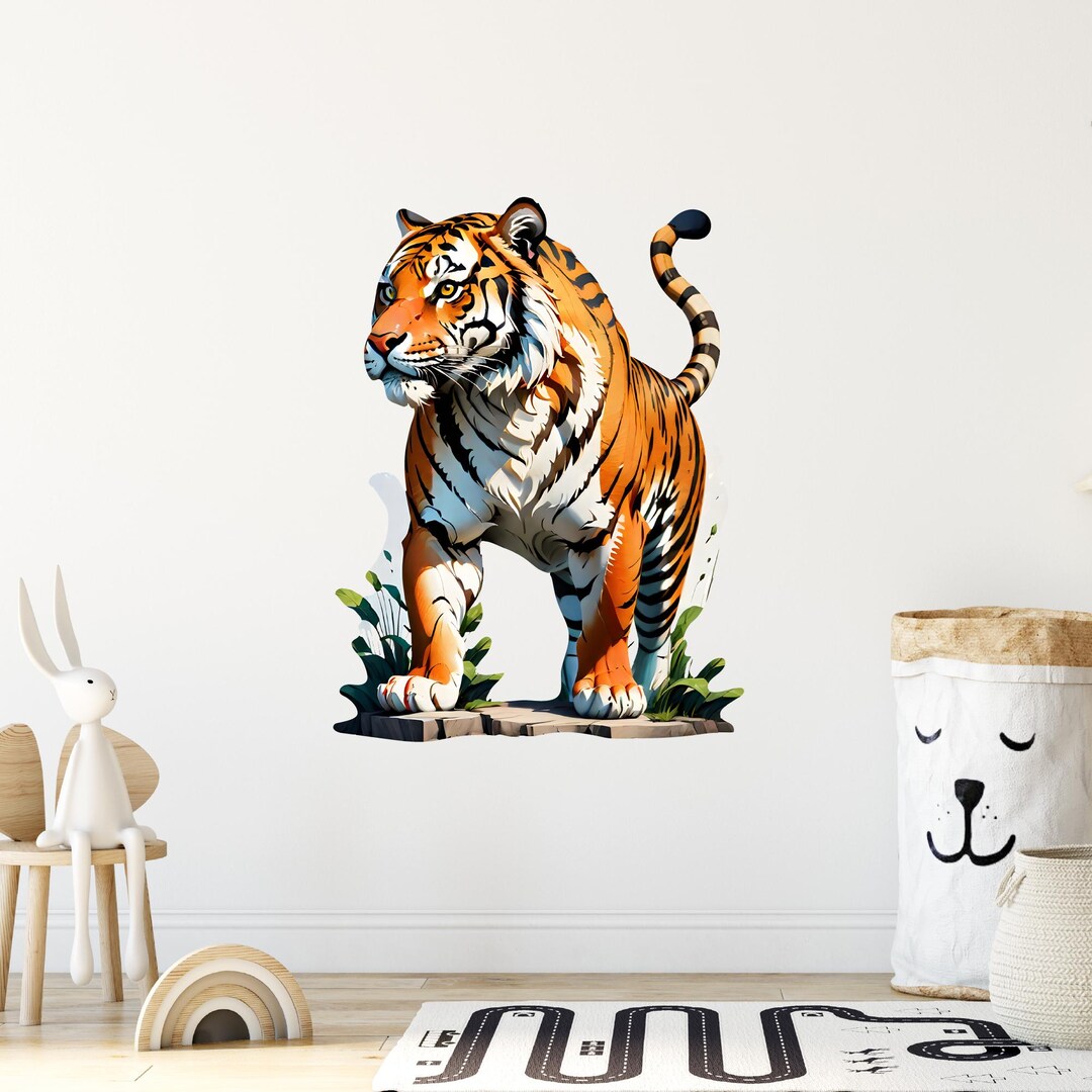 Tiger Wall Art Sticker, Watercolor Tiger Wall Sticker, Jungle Animal Wall Decor, Tiger Bedoom ...