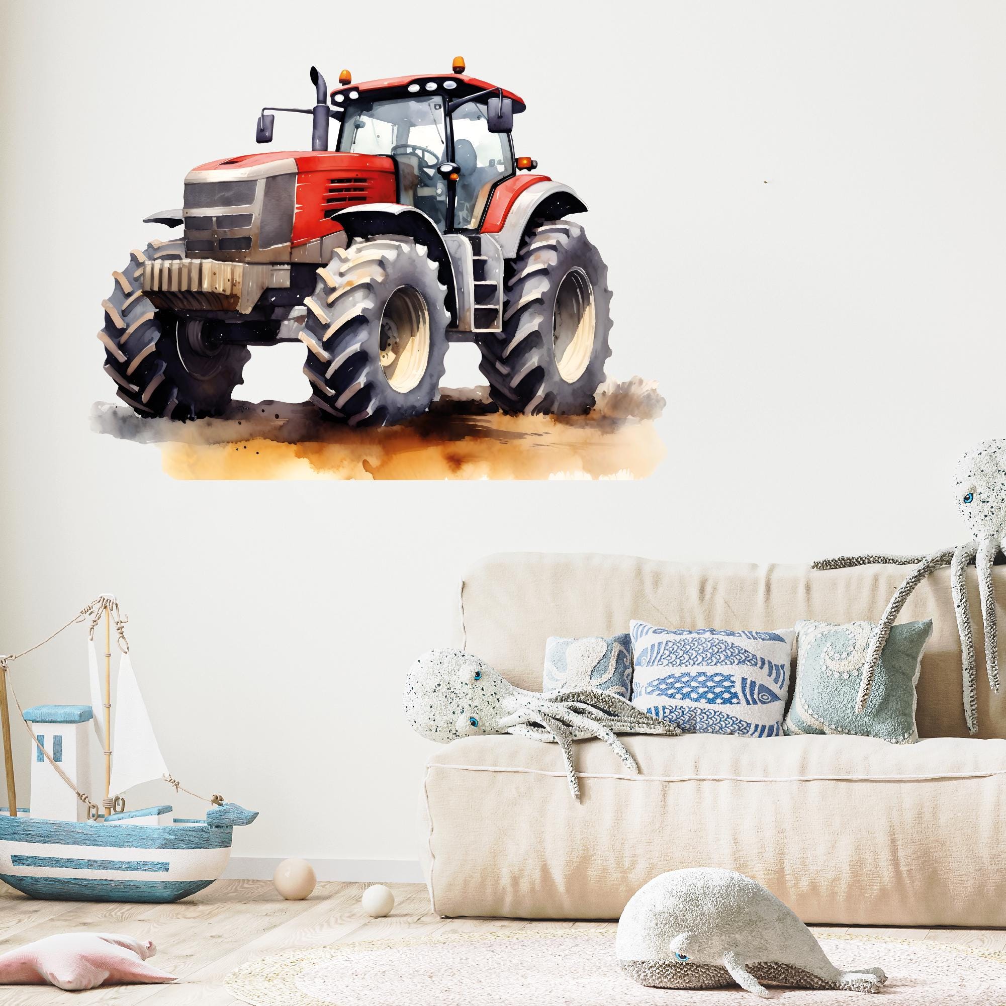 Tractor Wall Decal Watercolor Red Tractor Wall Decals Nursery Kids ...