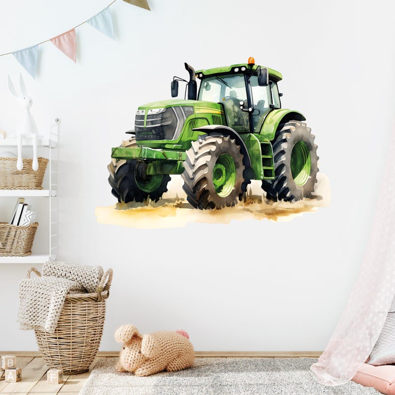 Tractor Wall Decal Watercolor Green Tractor Wall Decals Nursery Kids ...