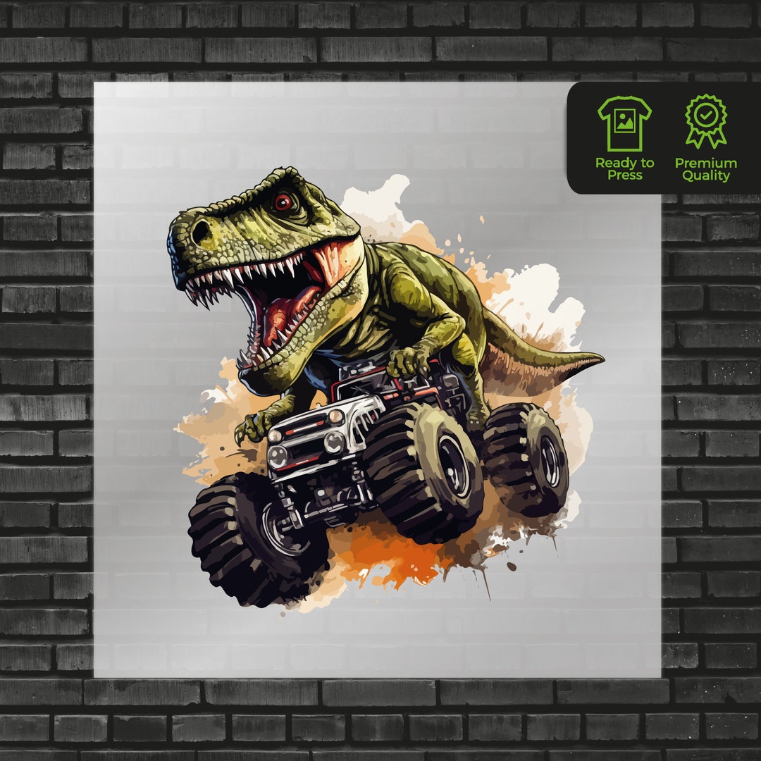 T Rex DTF Dinosaur Monster Truck Transfer, Ready-to-press Graphic for ...