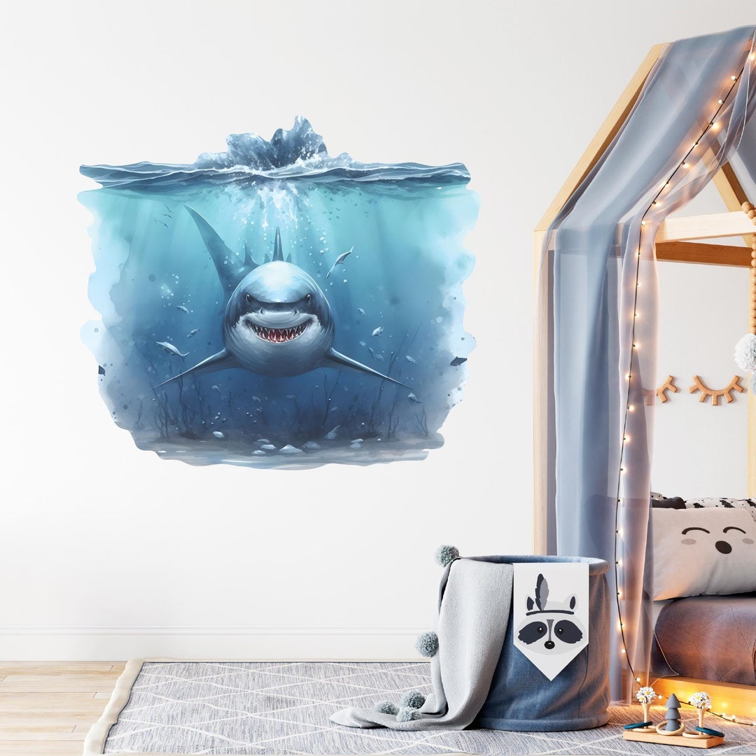 White Shark Wall Art Decal Beach House Wall Decor Tank Attack Shark ...