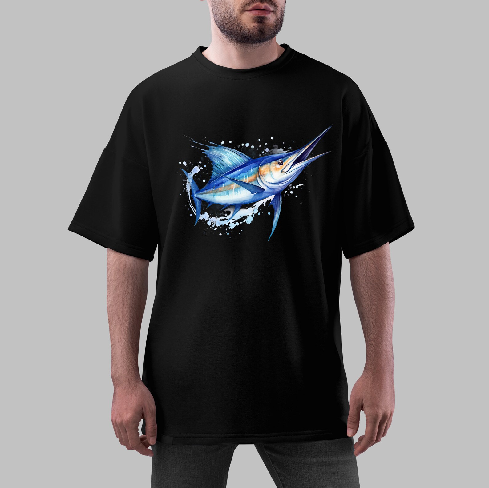 Marlin Fish DTF Transfer, Painting Watercolor Design for Apparel T ...