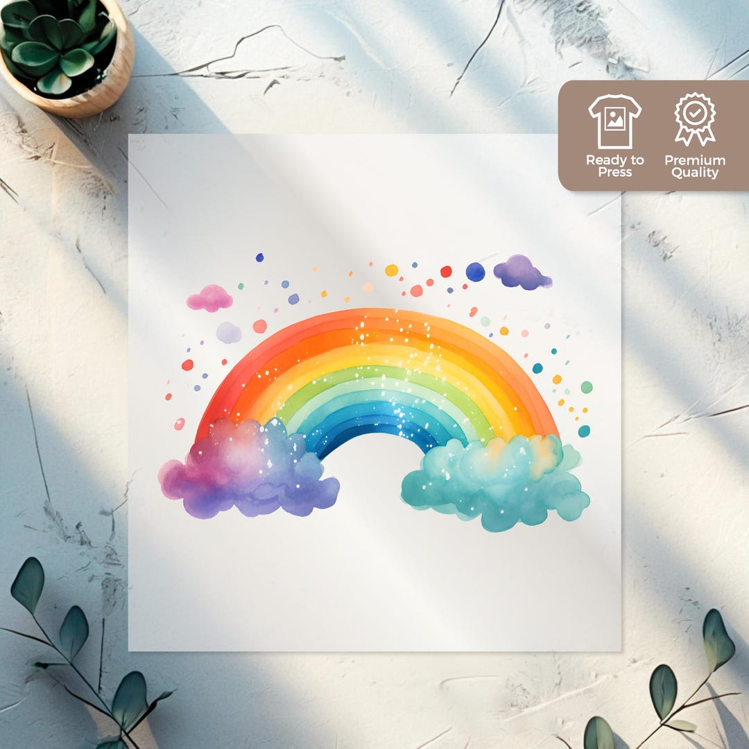 Rainbow DTF Transfer, Watercolor Design, Ready-to-press Graphic for ...