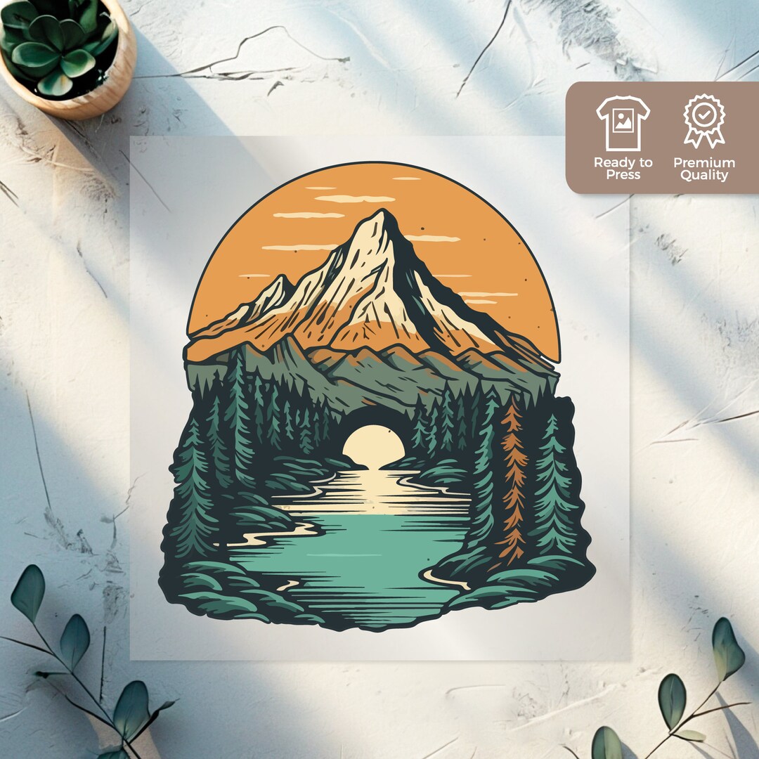 Mountain River DTF Transfer - Outdoor Theme Heat Transfer for T Shirts ...
