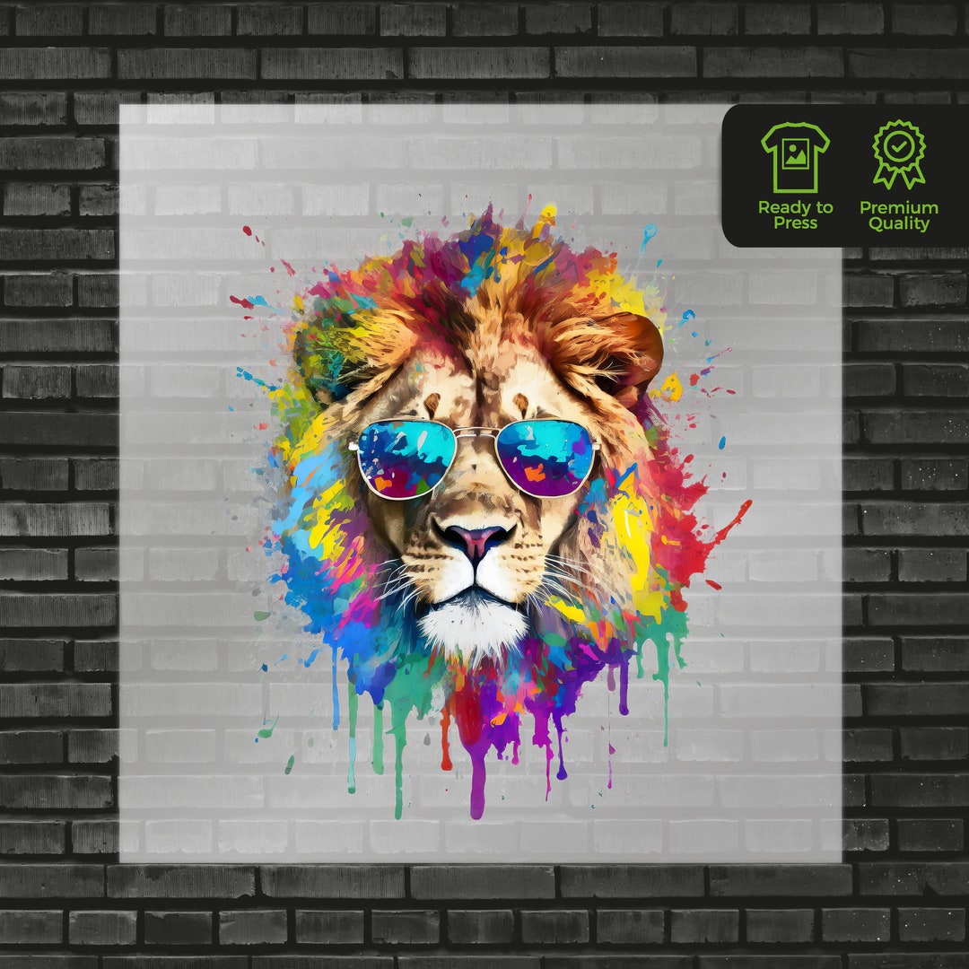 Lion DTF Transfer - Watercolor Sunglasses Colorful Lion Heat Transfer ...