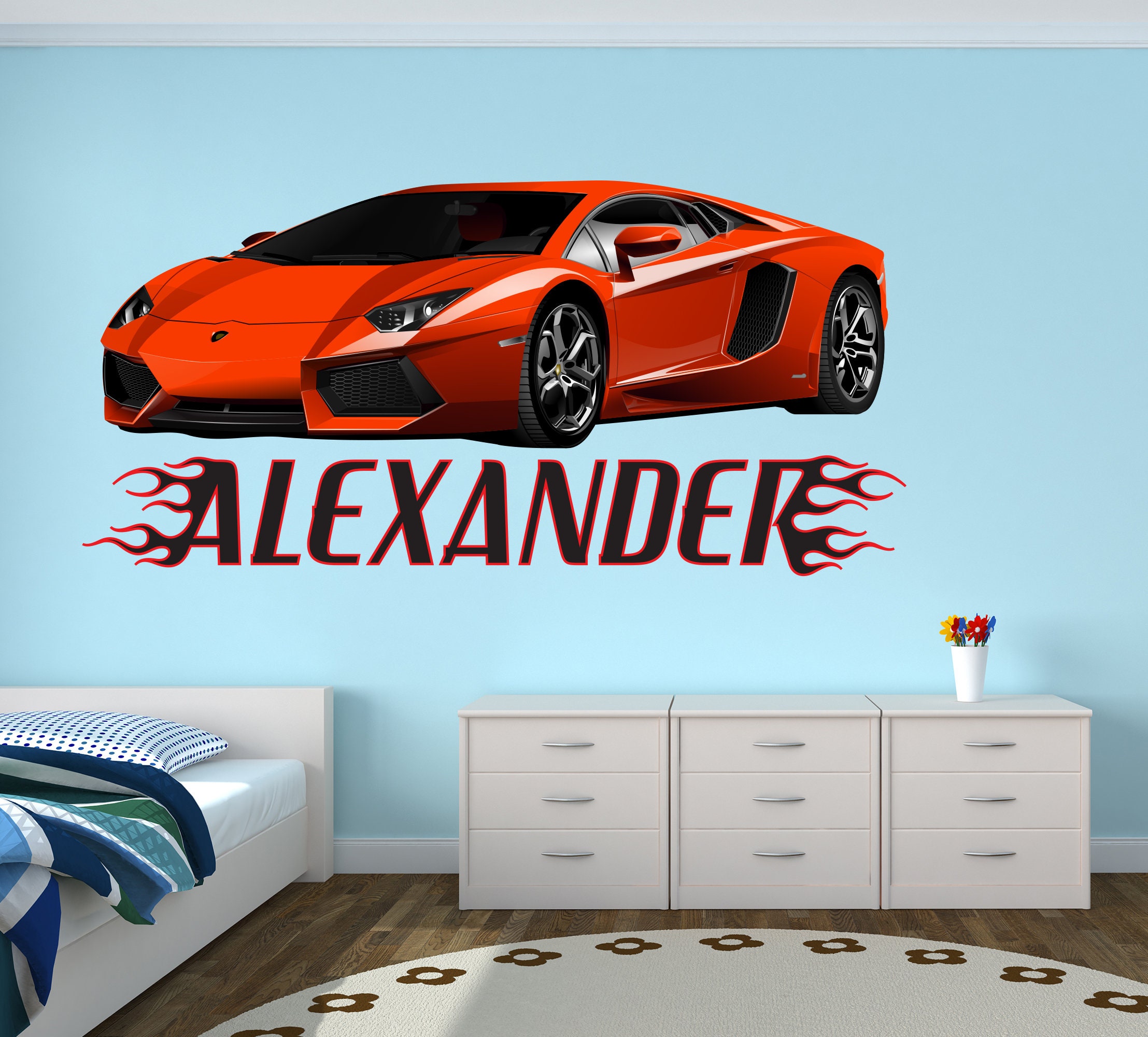 Racing Car Wall Decals - Custom Name Wall Decals for Boys Room - Car ...