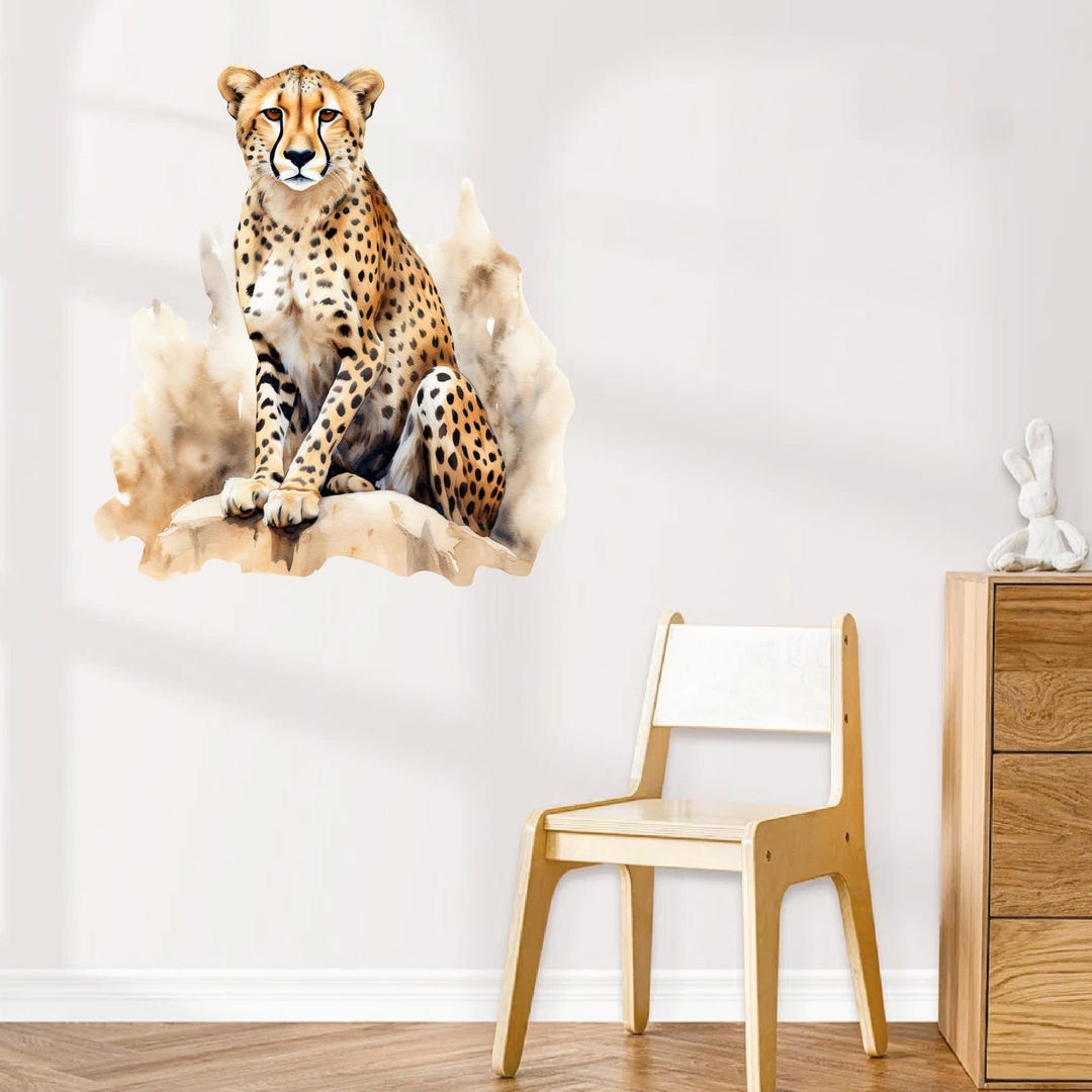 Cheetah Wall Sticker, Watercolor Animal Wall Decals, Wild Animal Wall ...