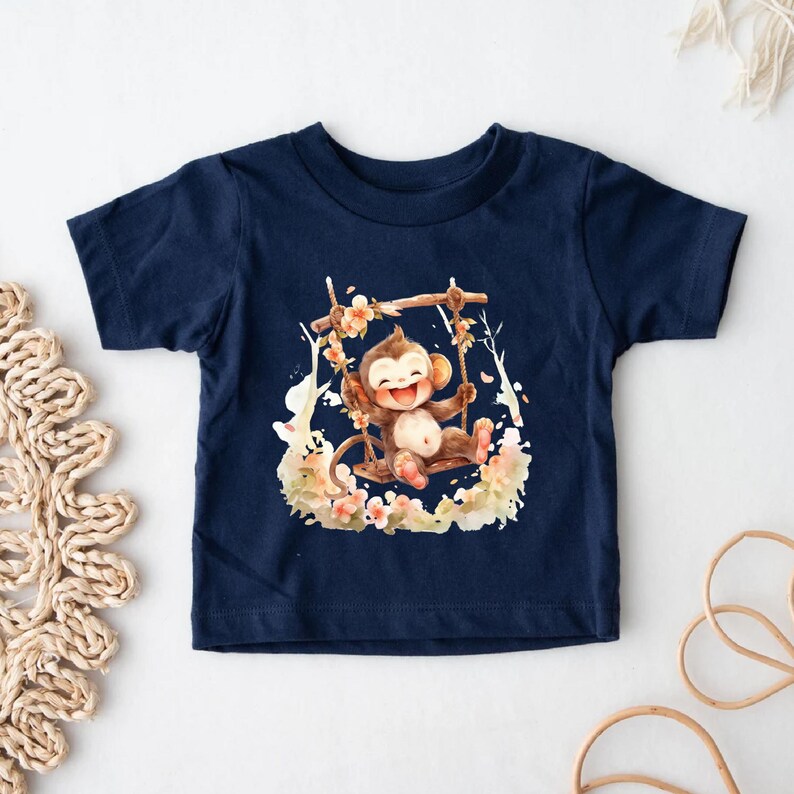 Happy Monkey DTF Transfer, Watercolor Ready-to-press Design for Kids ...
