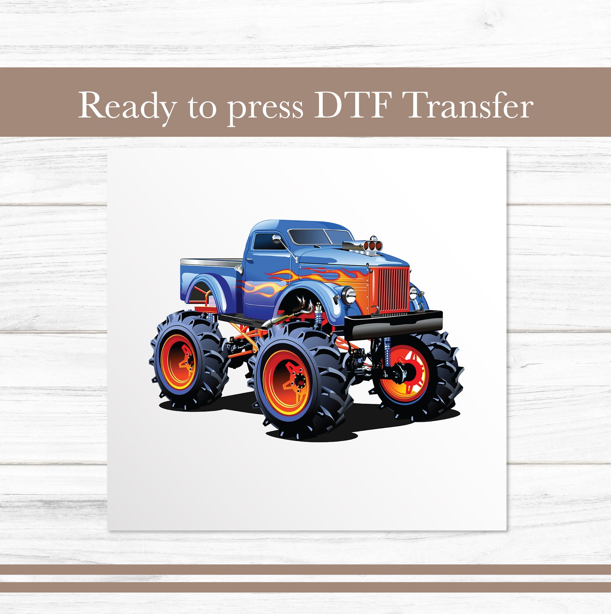 Truck DTF Transfer, Monster Truck Design, Ready to Press Heat Transfer ...