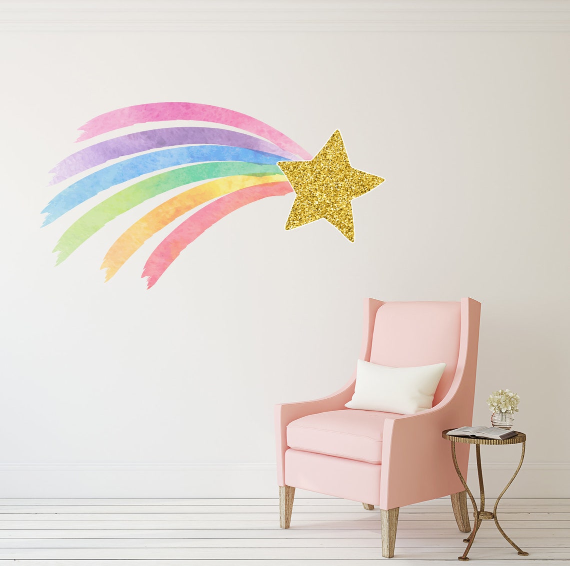 Shooting Star Rainbow Wall Decal Pastel Watercolor Unicorn | Etsy