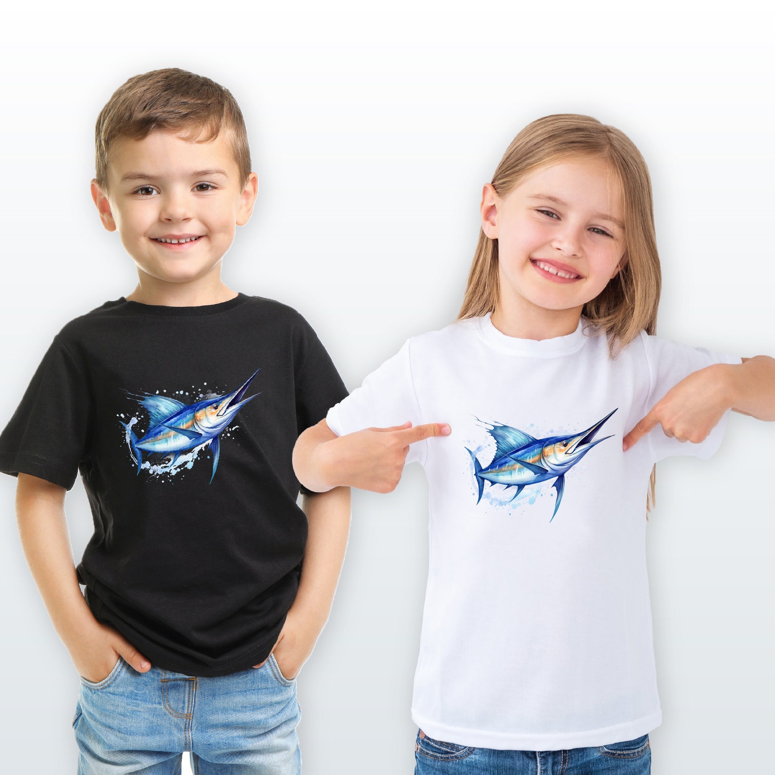 Marlin Fish DTF Transfer, Painting Watercolor Design for Apparel T ...