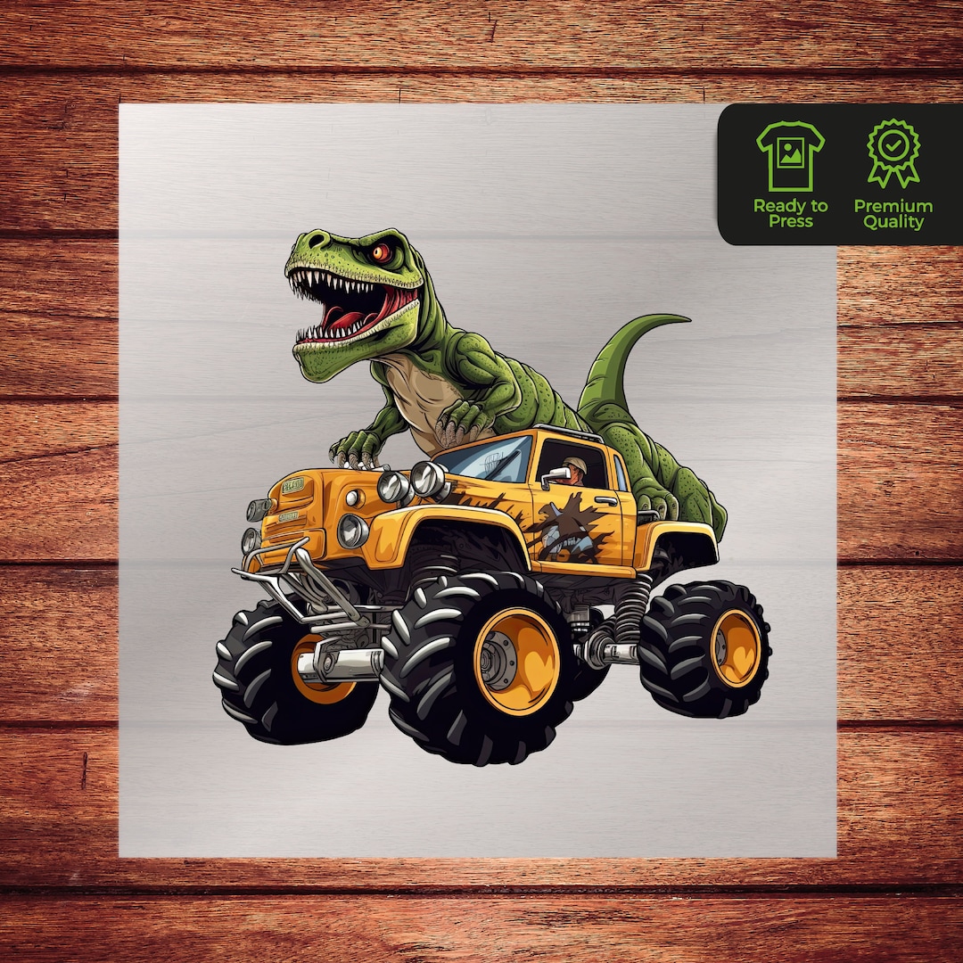 Dinosaur Monster Truck DTF Transfer, Ready-to-press Graphic for ...