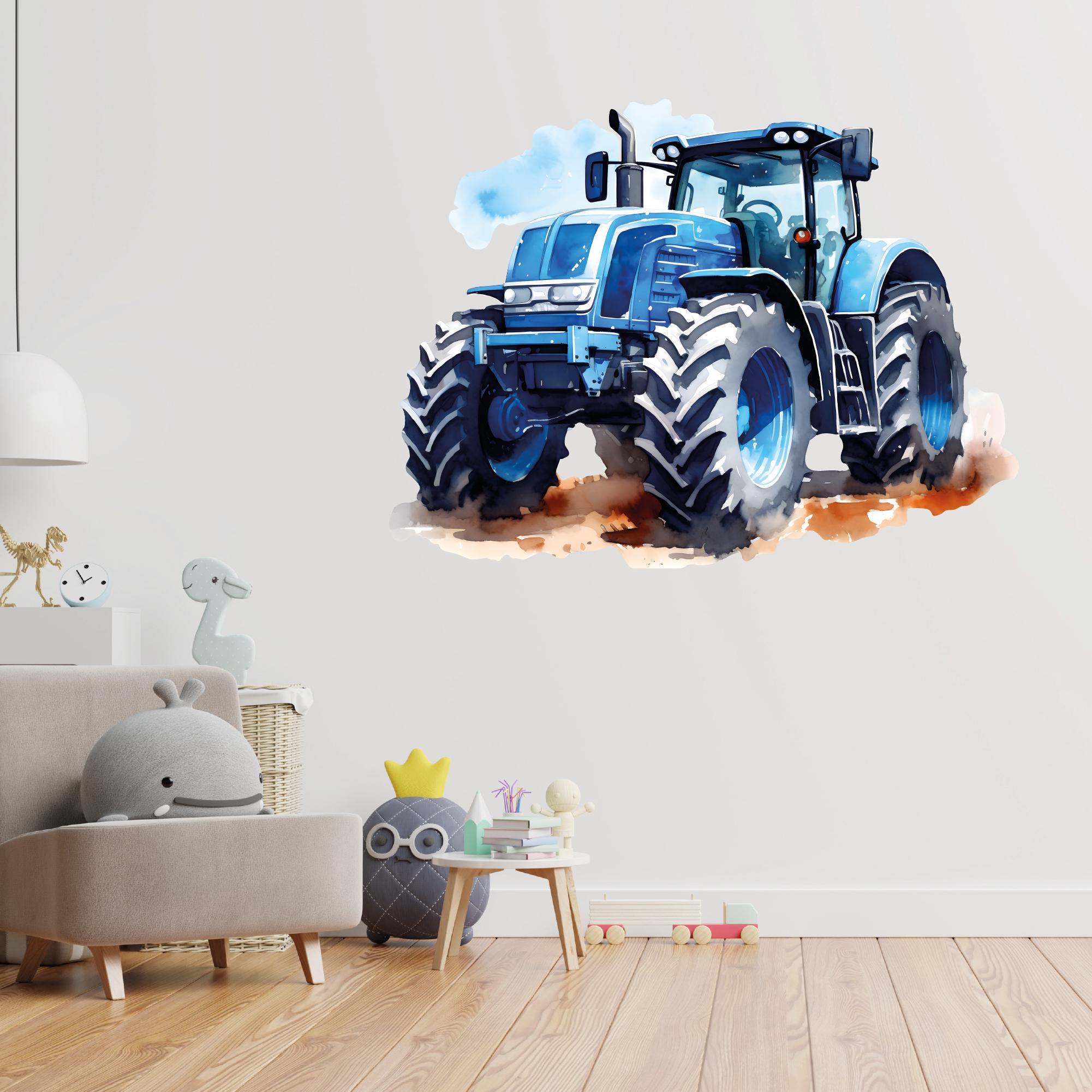 Farm Tractor Wall Decal Watercolor Blue Tractor Wall Decals Nursery ...