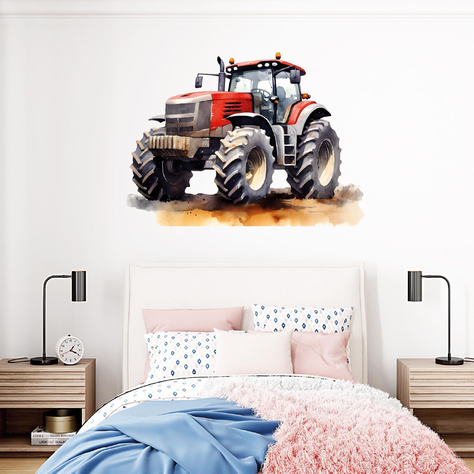 Tractor Wall Decal Watercolor Red Tractor Wall Decals Nursery Kids ...