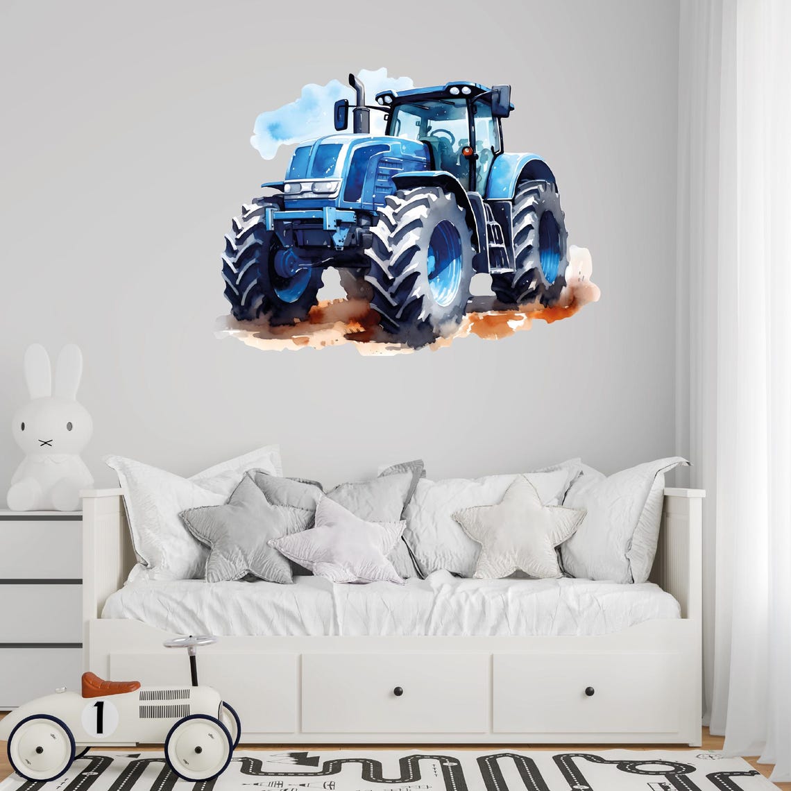 Farm Tractor Wall Decal Watercolor Blue Tractor Wall Decals Nursery ...