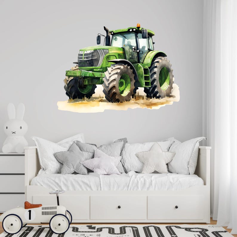 Tractor Wall Decal Watercolor Green Tractor Wall Decals Nursery Kids ...