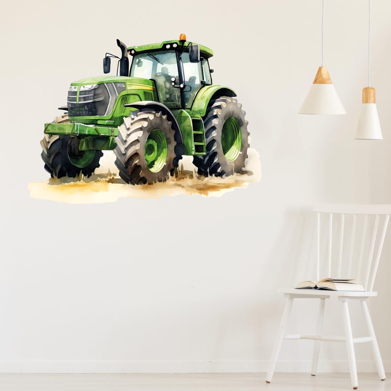 Tractor Wall Decal Watercolor Green Tractor Wall Decals Nursery Kids ...