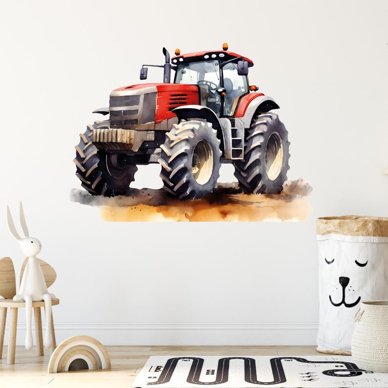 Tractor Wall Decal Watercolor Red Tractor Wall Decals Nursery Kids ...
