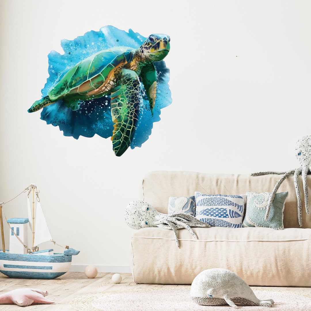 Watercolor Sea Turtle Wall Decal Ocean Turtle Wall Decor Nursery Kids ...