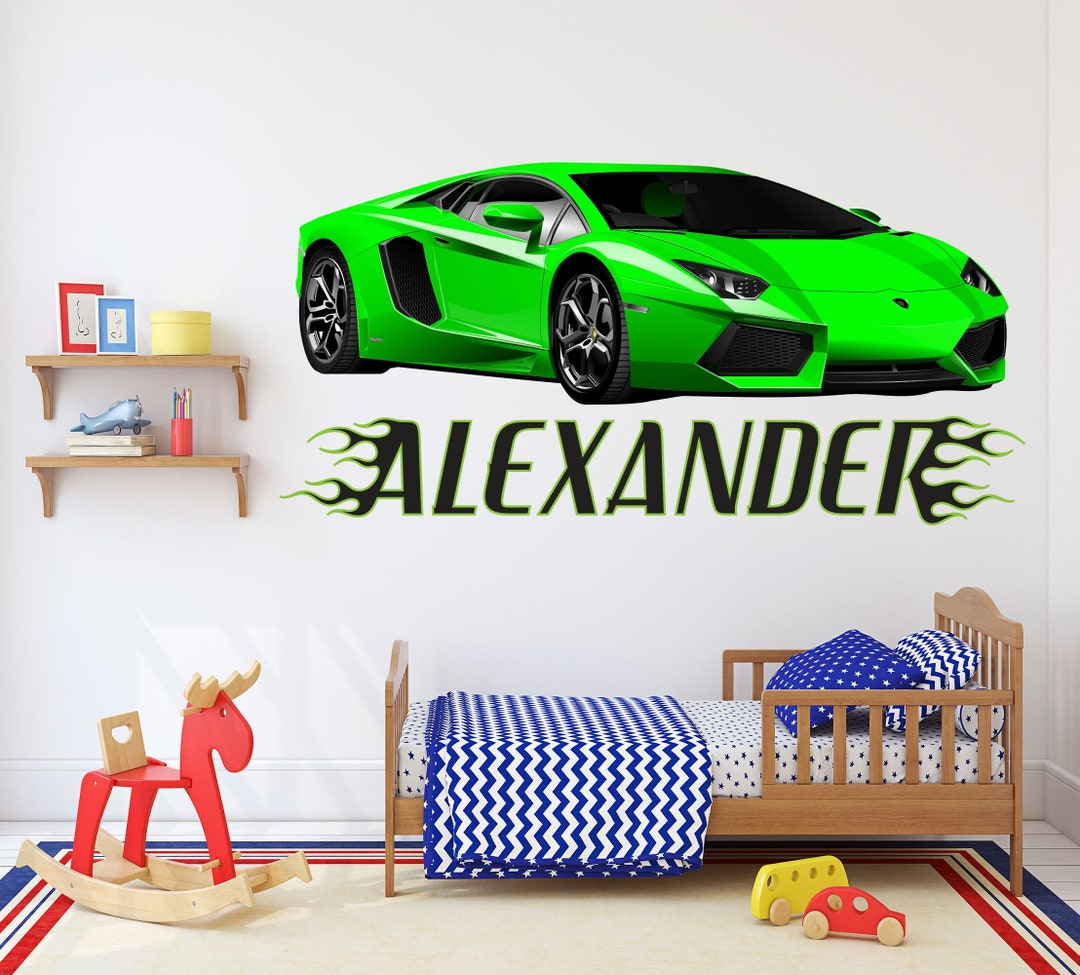 Customizable Racing Car Wall Stickers for Kids - Name Decal for Boys ...