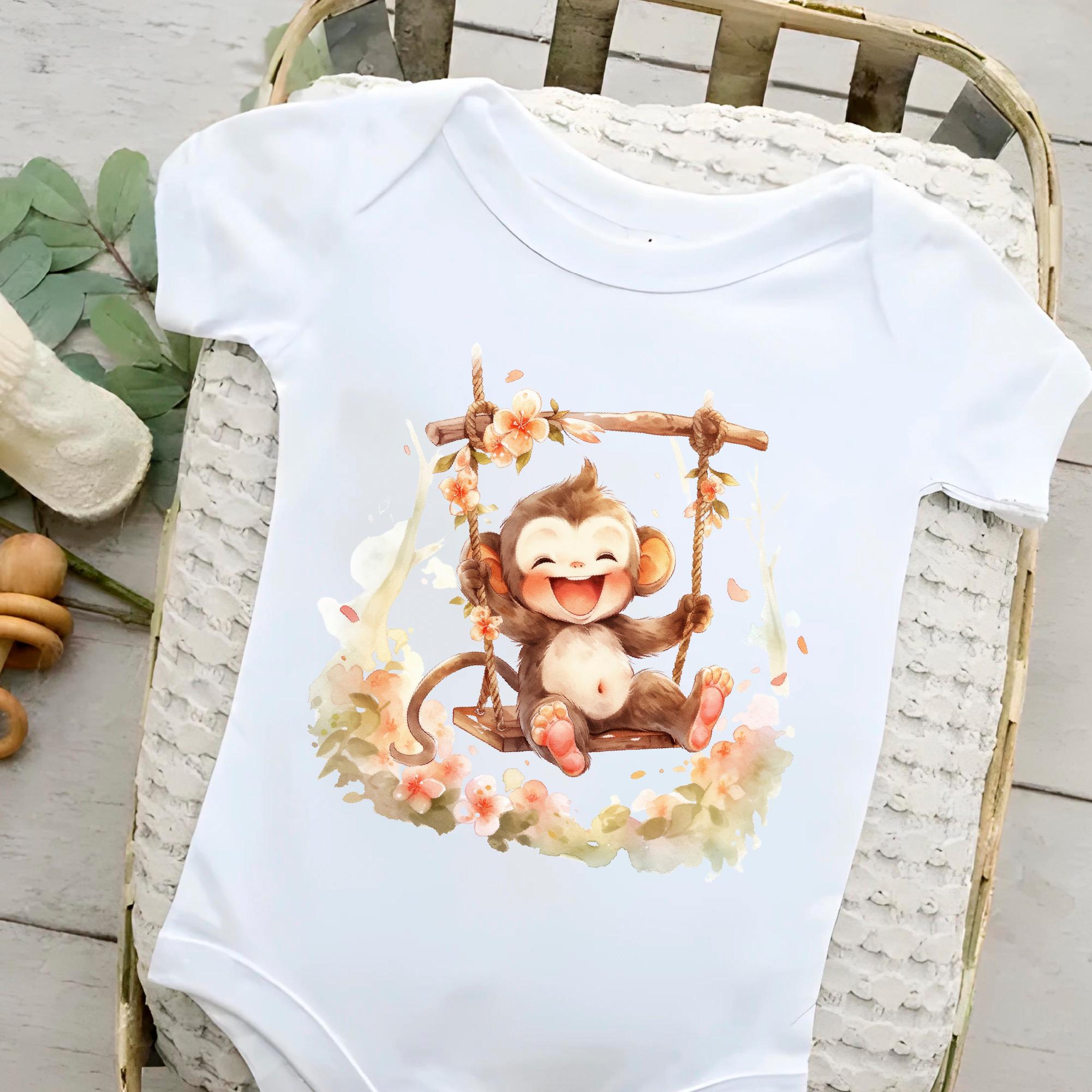 Happy Monkey DTF Transfer, Watercolor Ready-to-press Design for Kids ...