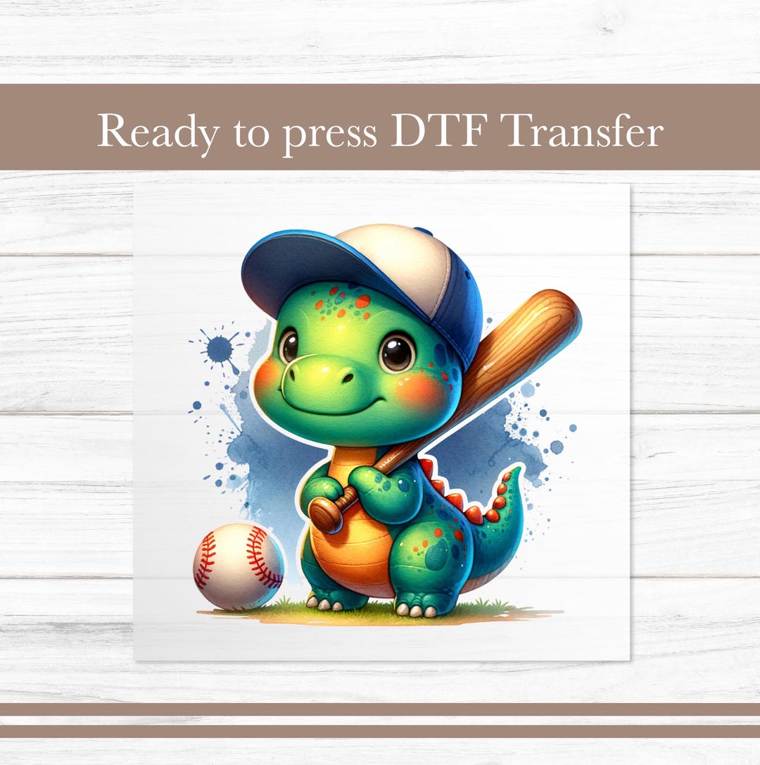 Cute Dinosaur DTF Transfer, Baseball Iron on Transfers Design, Funny ...