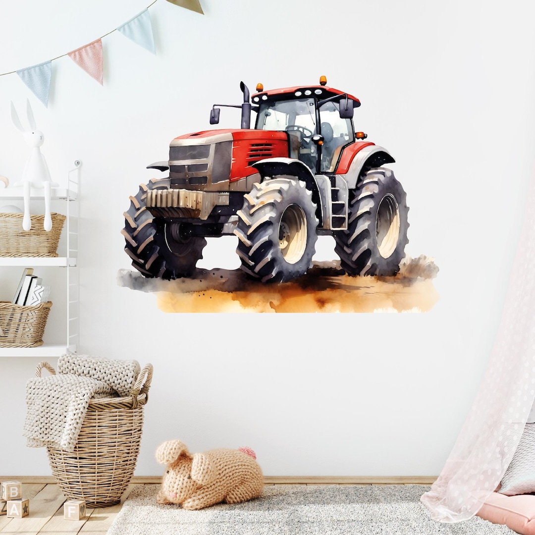 Tractor Wall Decal Watercolor Red Tractor Wall Decals Nursery Kids ...