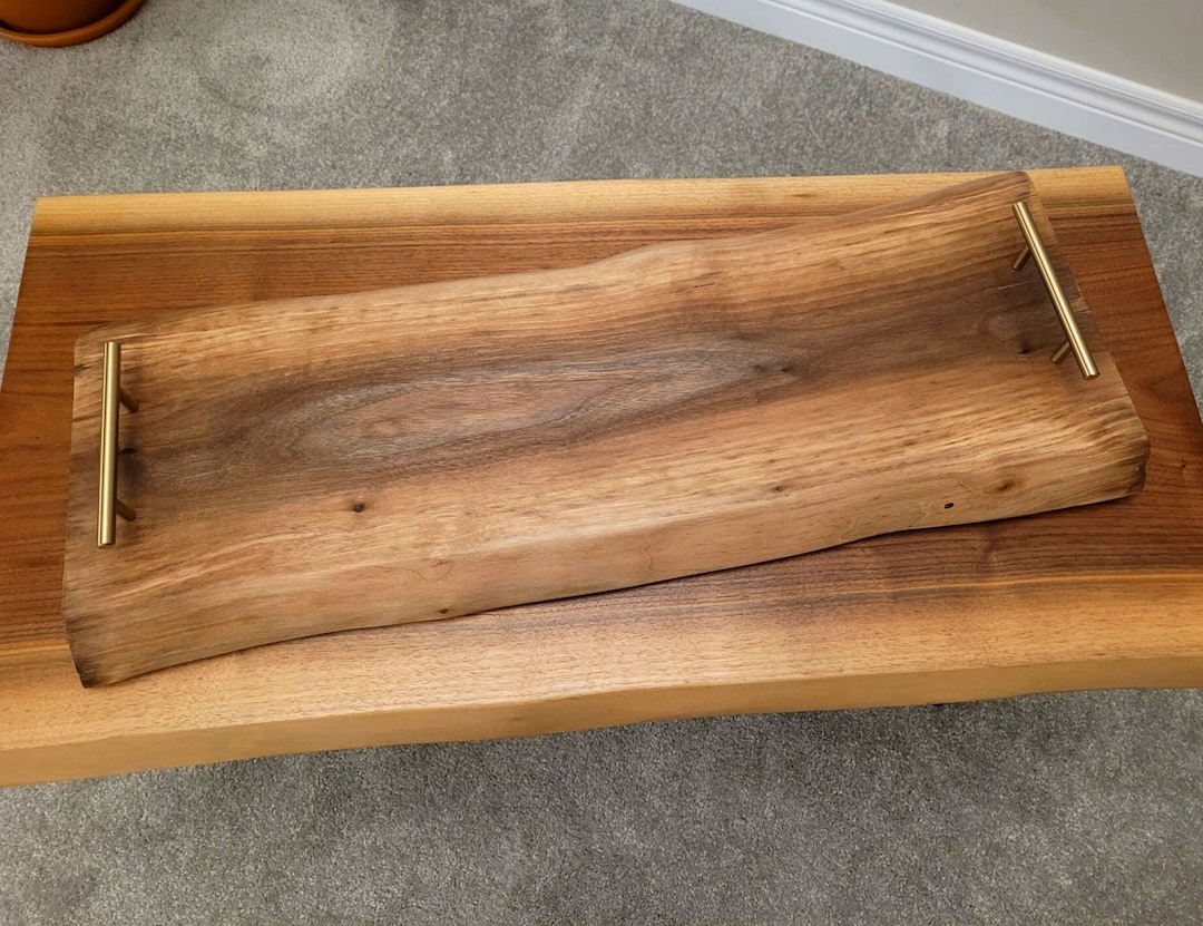 Refined Live Edge Tray With Golden Handles black Walnut - Etsy