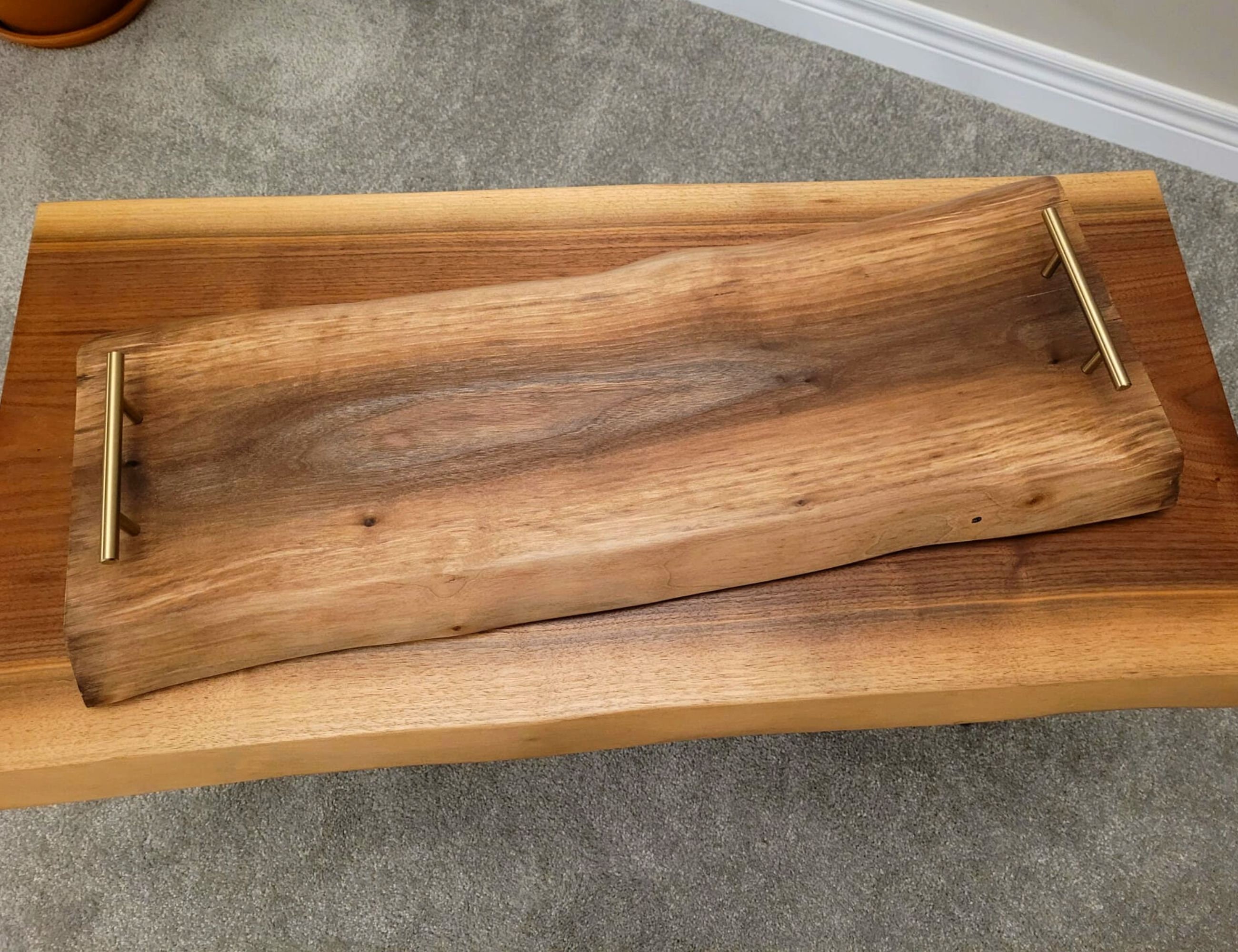 Refined Live Edge Tray With Golden Handles black Walnut - Etsy