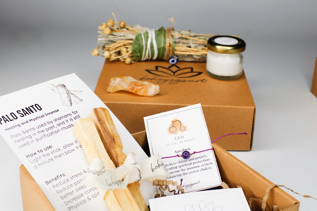 Leo Spiritual Gift Box, Zodiac Ritual Meditation Kit, Palo Santo, Sage ...