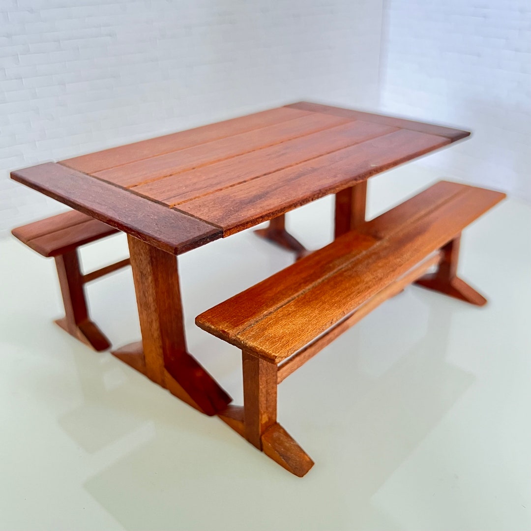 Dollhouse Shaker Table With Benches, Miniature Wood Vintage - Etsy