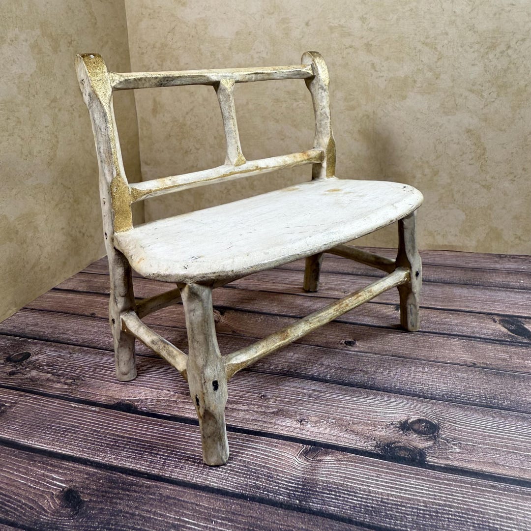 Primitive Wooden Doll Bench | Carved Folk Art Miniature | Large Scale ...
