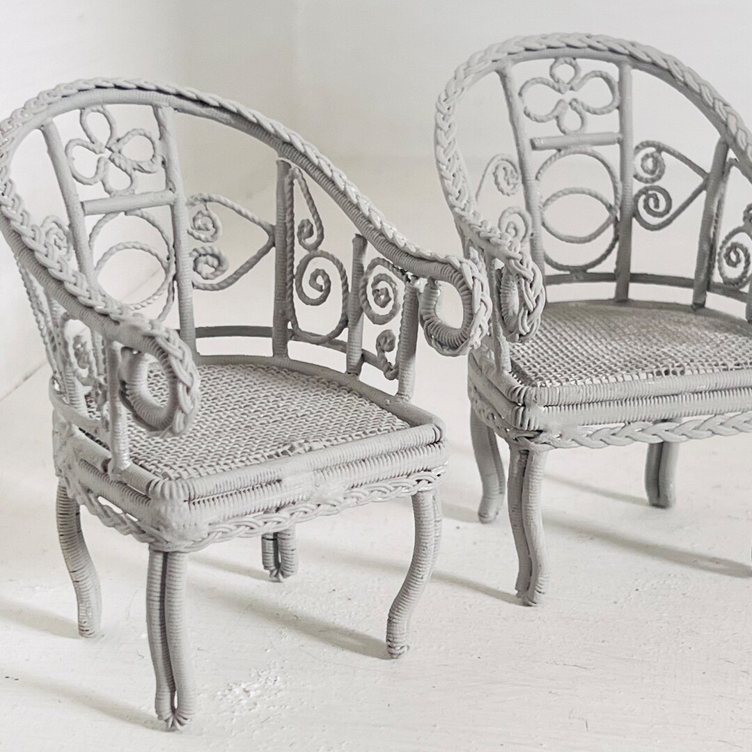 Dollhouse Furniture Chairs, Wire Wicker Miniature Vintage 1:12 - Etsy