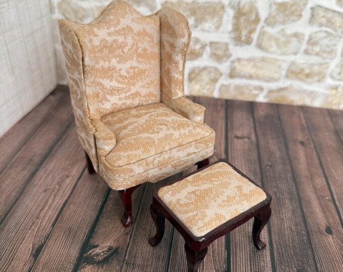 Dollhouse Furniture Wood Wingback Chair & Footstool - Etsy
