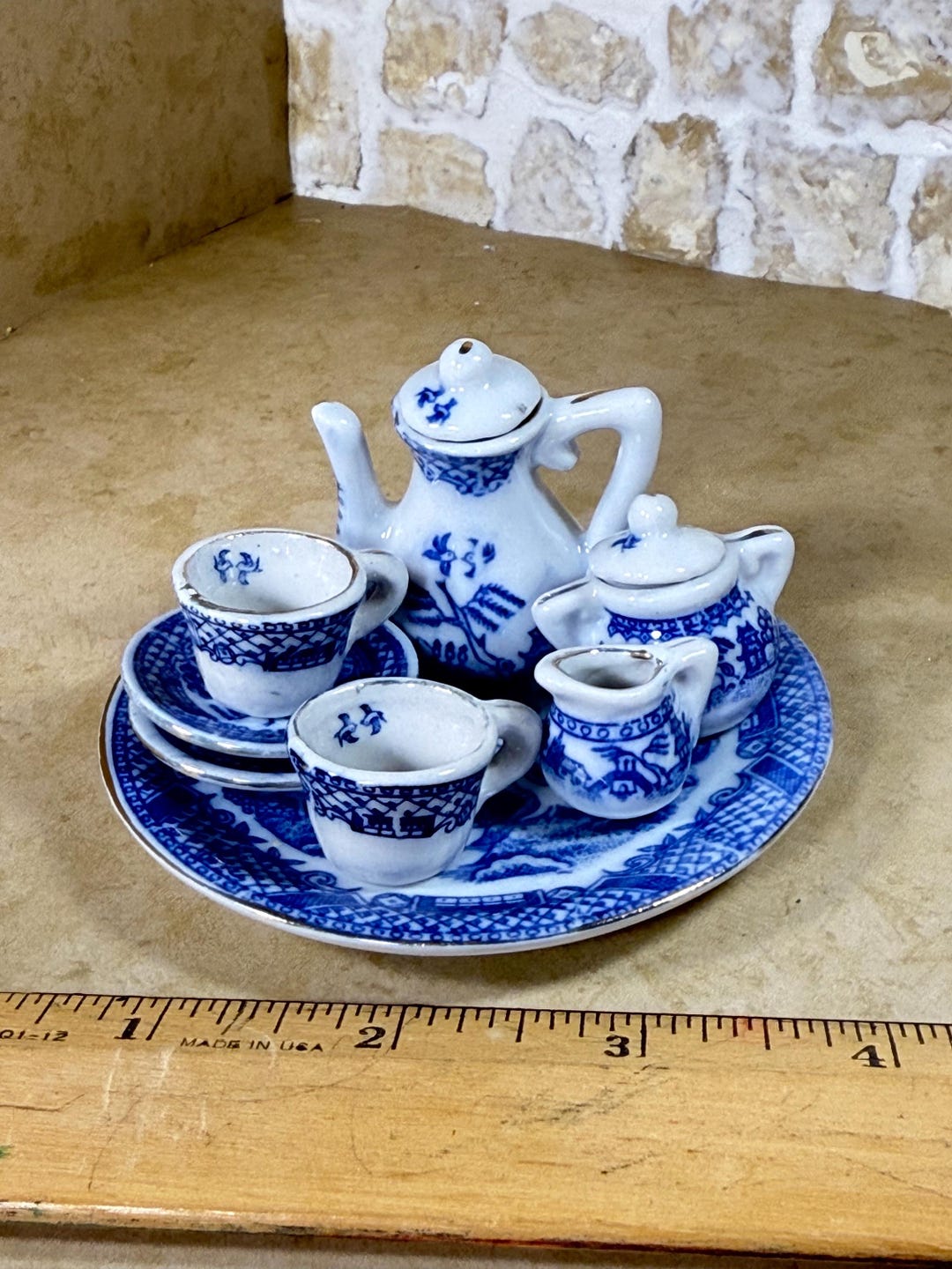 Porcelain Miniature Tea Set, Blue Willow, Dolly Scale - Etsy