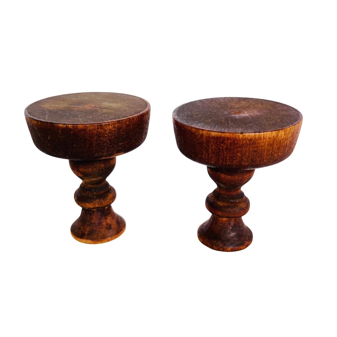 Dollhouse Thimble Side Table Pair, Treen, Turned, Artisan Signed, Wood ...