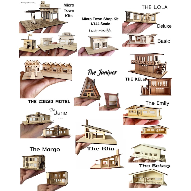 Mini Mid Century Modern Town Building Kit, Tiny Shop, Customizable, 1: ...